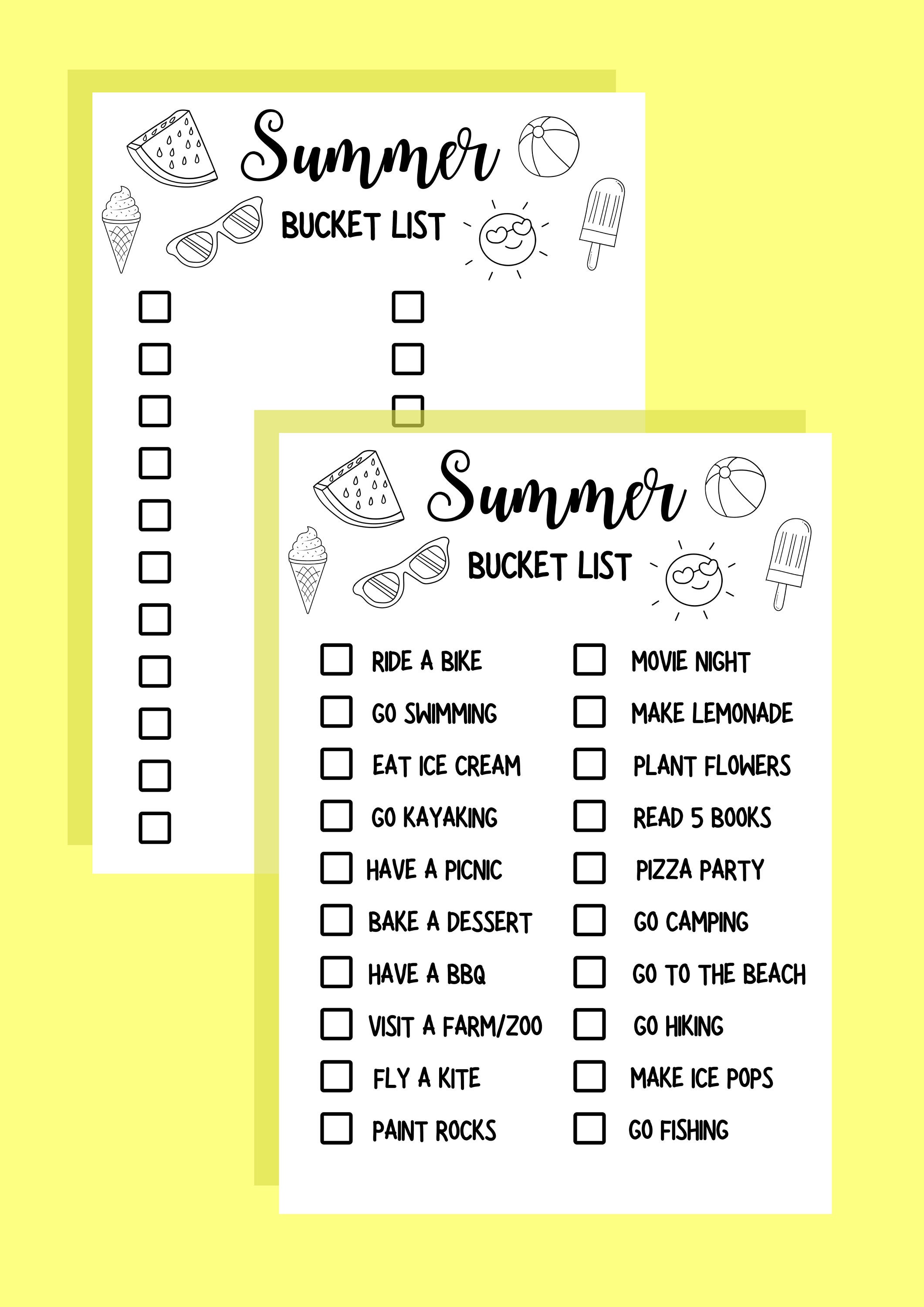 Summer Bucket List Printable Download, Summer Bucket List Template - Etsy