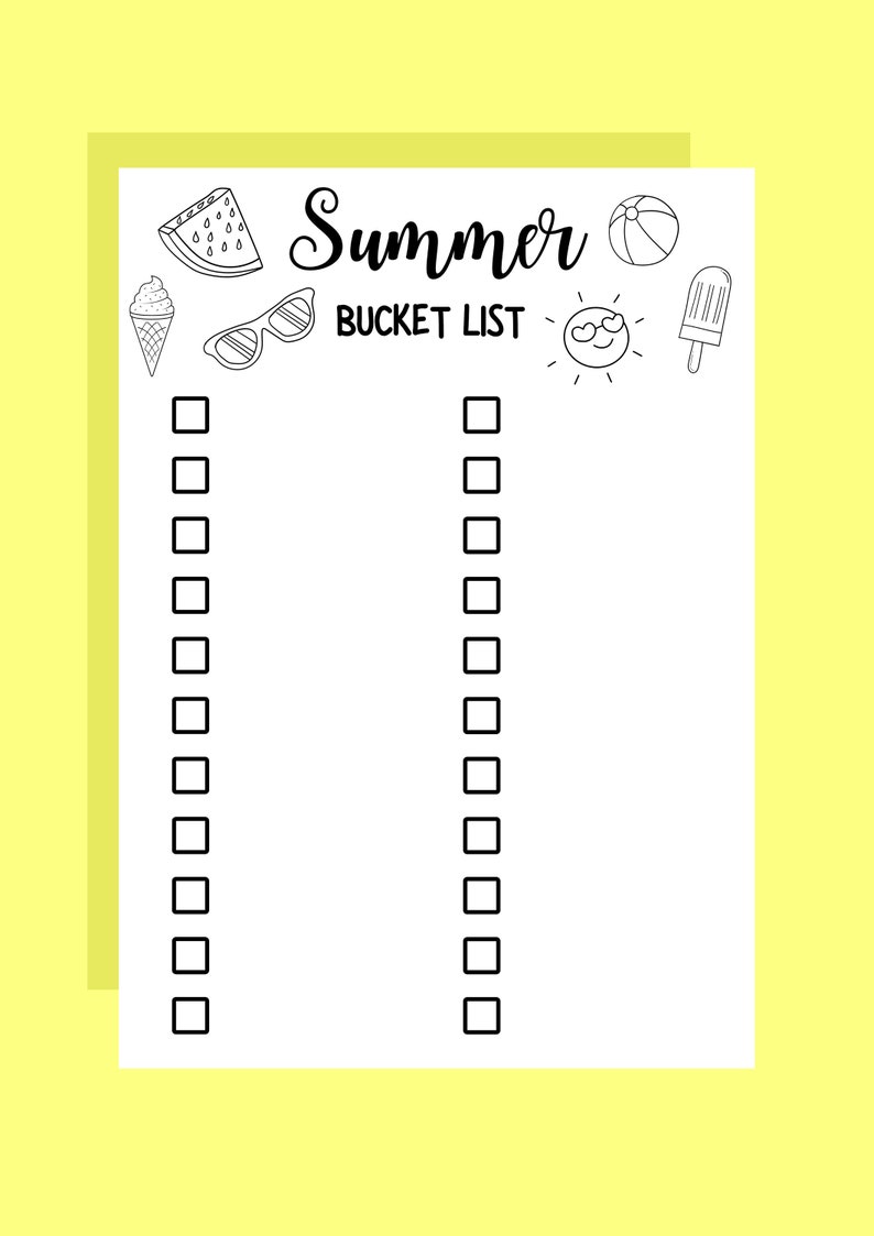 Summer Bucket List Printable Download, Summer Bucket List Template - Etsy