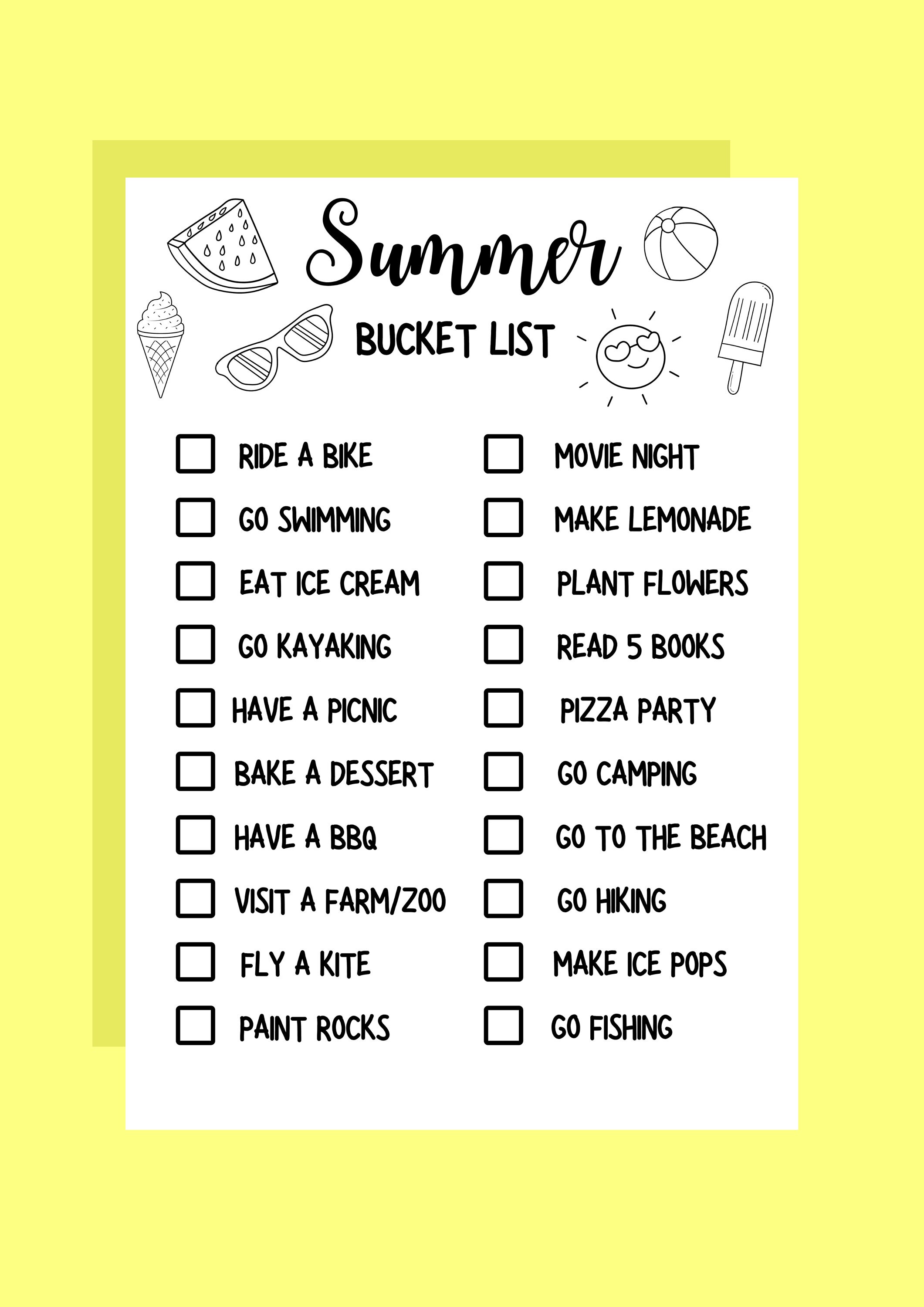 Summer Bucket List Printable Download, Summer Bucket List Template - Etsy