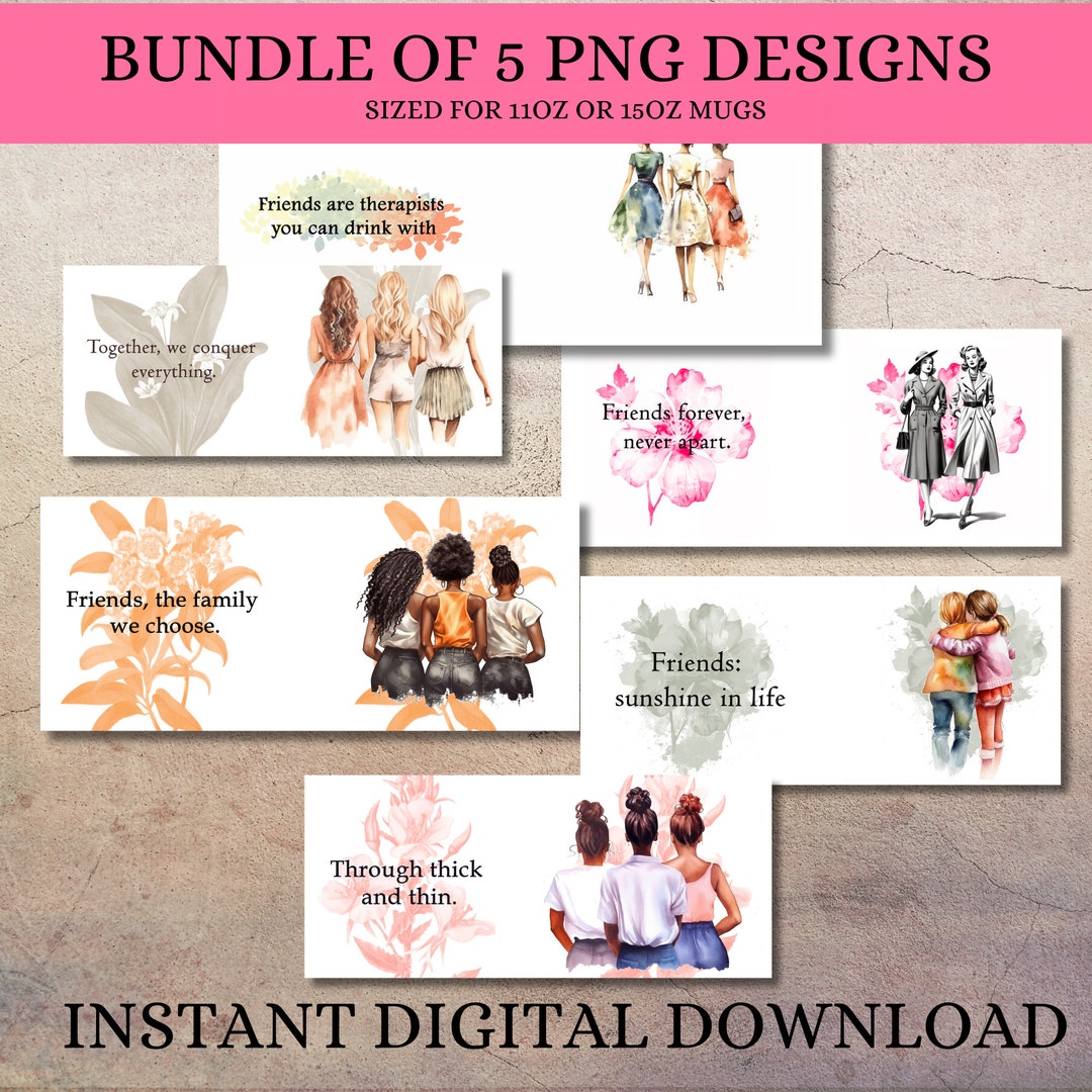 Best Friends Sublimation MUG: 5 PNG BUNDLE | Digital Download Full Mug ...