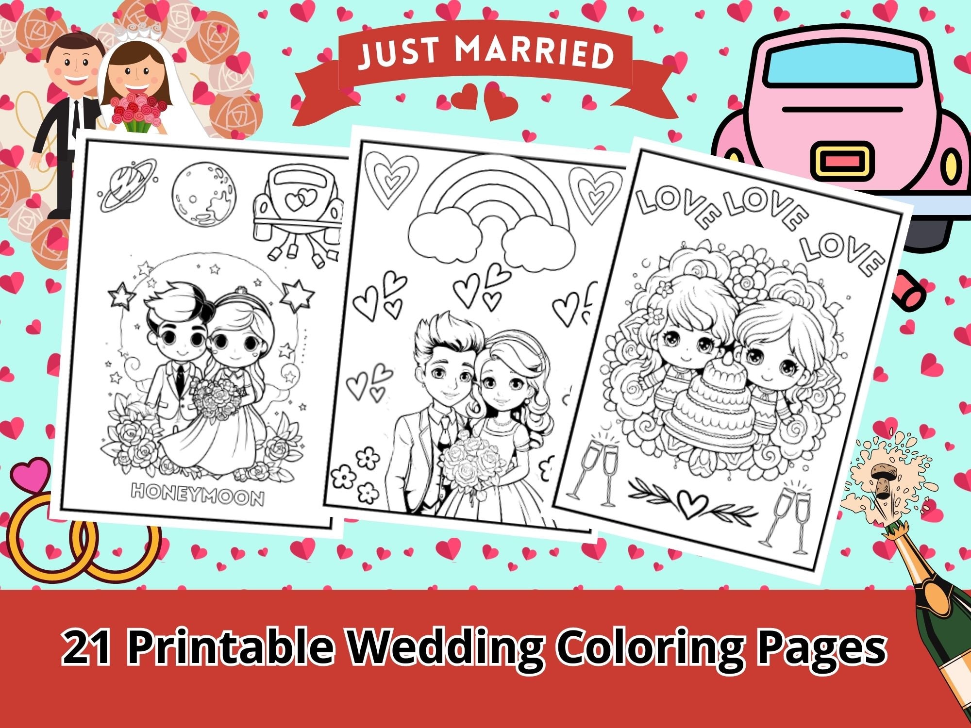 Wedding Coloring Book Printable. 21 Printable Coloring Pages for ...