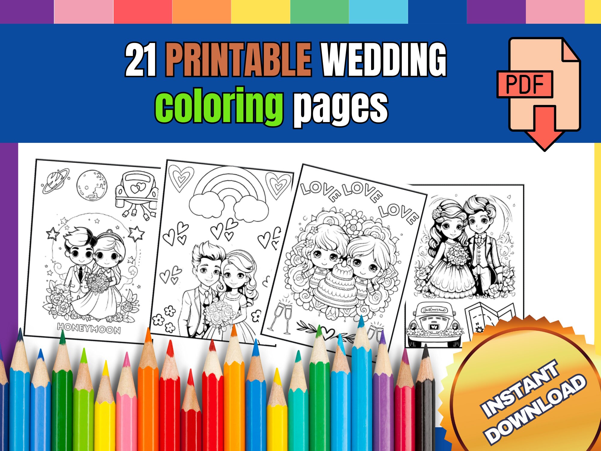 Wedding Coloring Book Printable. 21 Printable Coloring Pages for ...