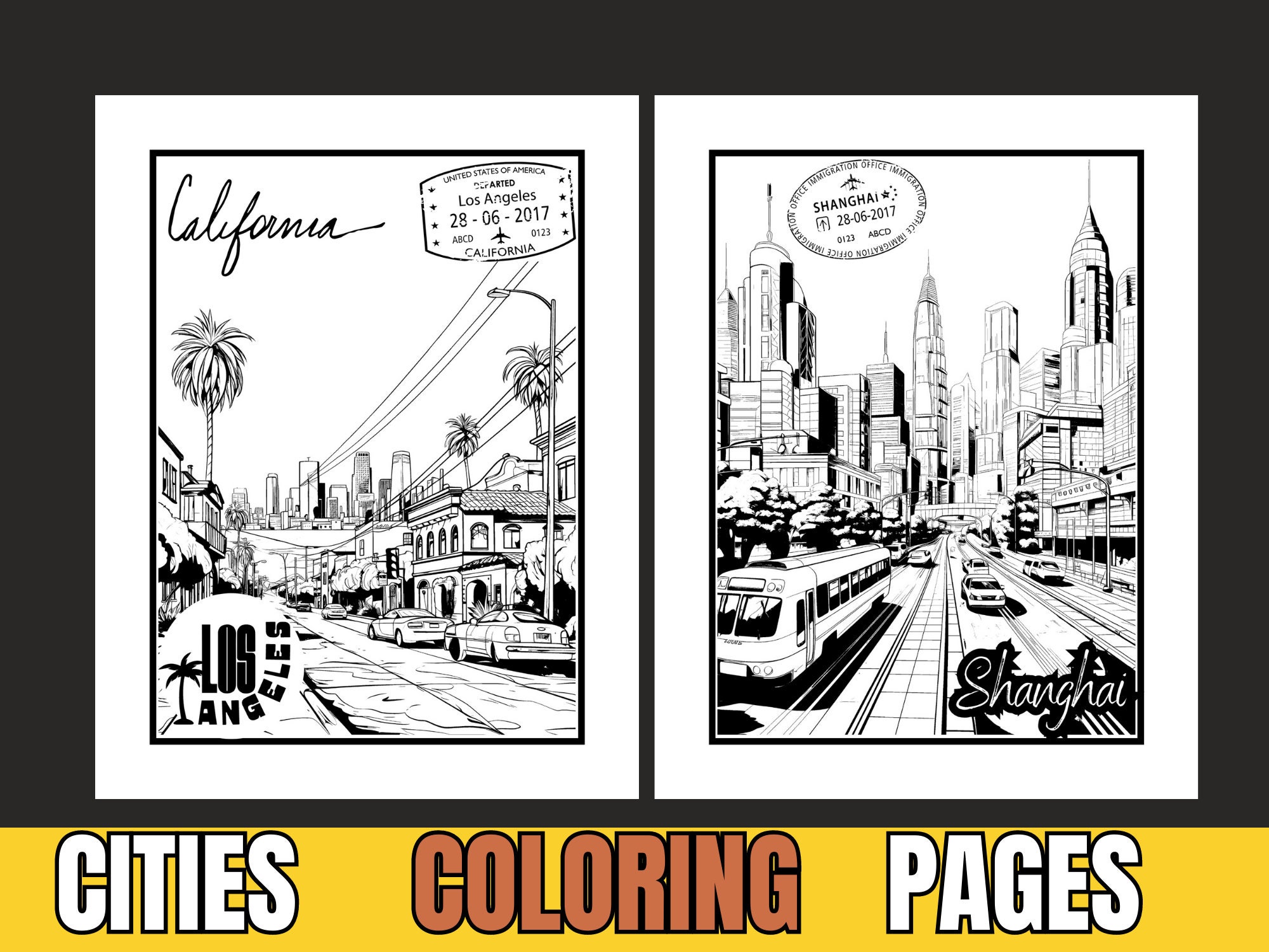 Drawings of Cities With Names. City Coloring Pages for Adults. - Etsy