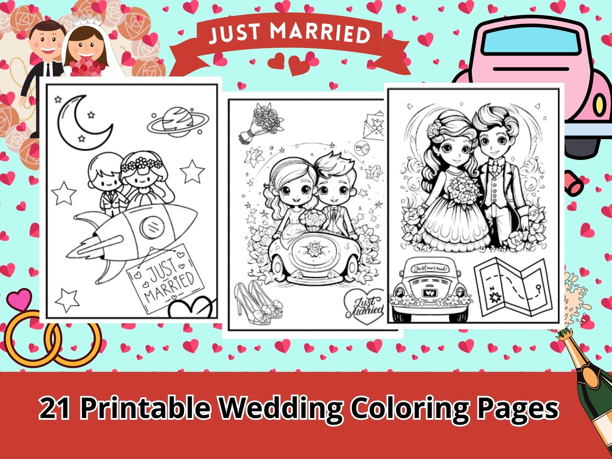 Wedding Coloring Book Printable. 21 Printable Coloring Pages for ...