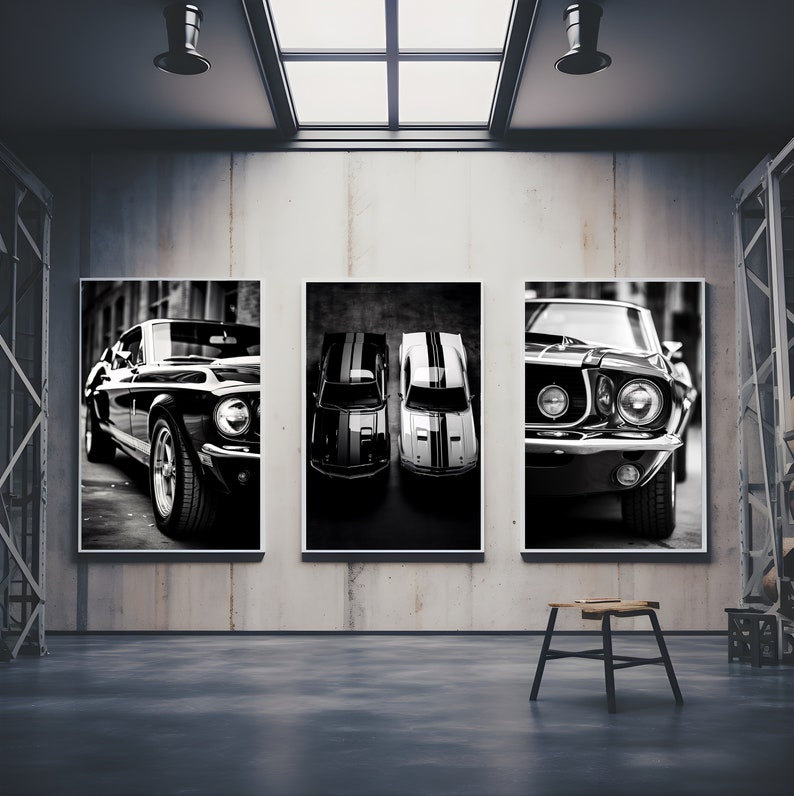 Retro Ford Mustang GT 500 Poster - Vintage Car Poster for Office or ...