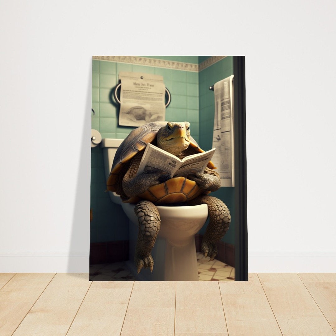 Poster Turtle on Toilet - Etsy