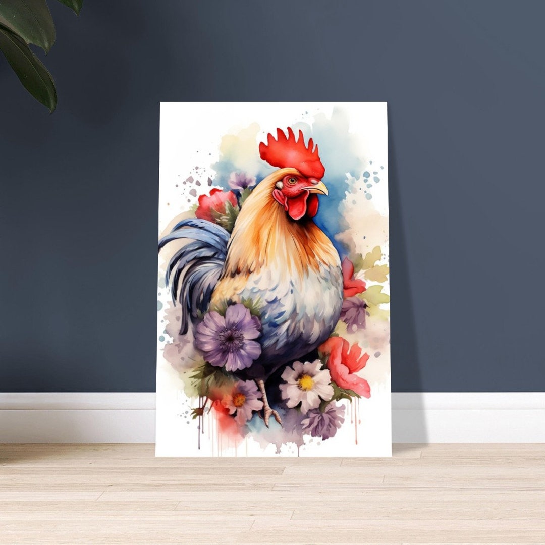 Rooster Poster Watercolor Art Print Pop Art Poster Farm Poster Chicken ...