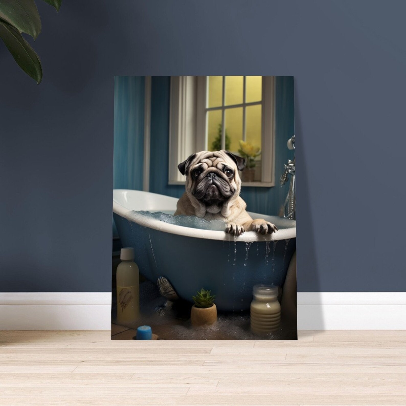 Mops Badewanne Poster Badezimmer Mops Kunstdruck lustig Mops Bilder ...