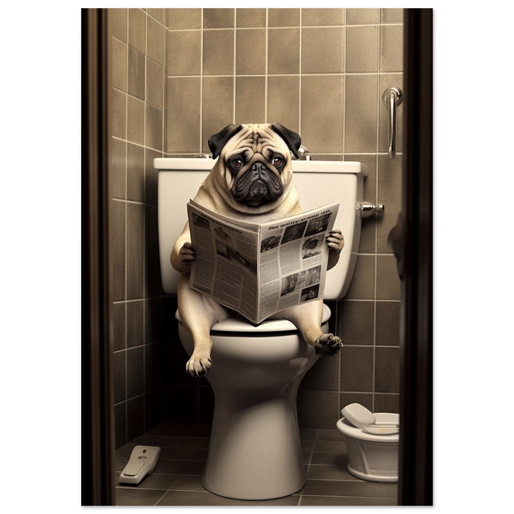 Pug on Toilet Dog on Toilet Digital Print - Etsy
