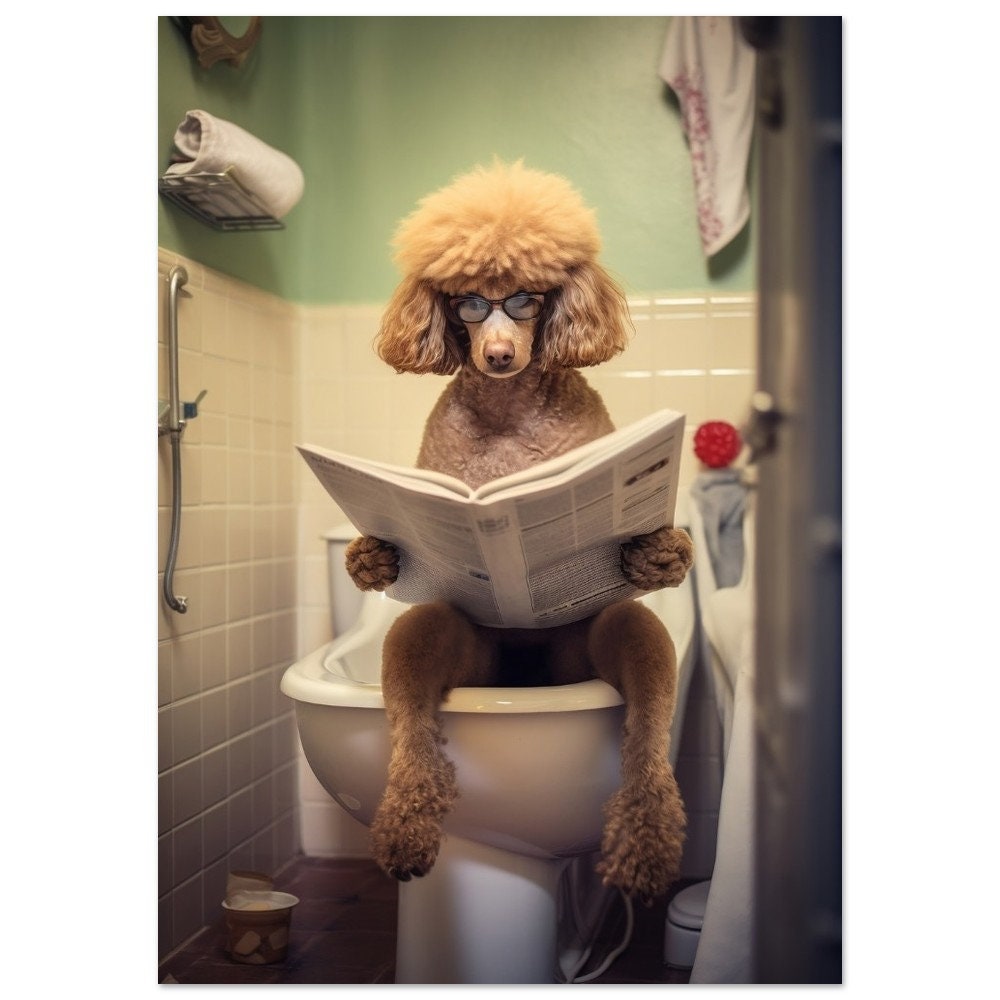 Poodle Poster on Toilet Dog on Toilet - Etsy