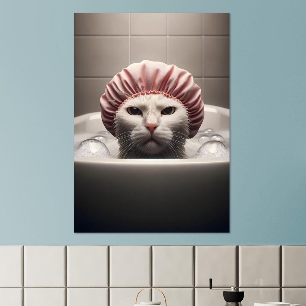 Poster Grumpy Cat Funny Art Print Cat Portrait Cat in Bathtub Poster ...