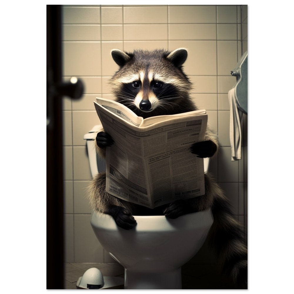 Lustiger Waschbär auf Toilette Kunst Waschbär Digitaldruck Badezimmer ...