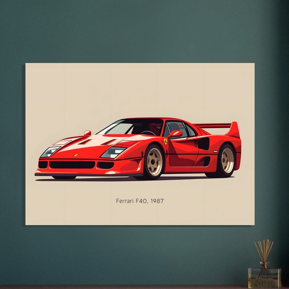 Ferrari F40 Car Poster Illustration Classic Supercar Wall Art Retro ...