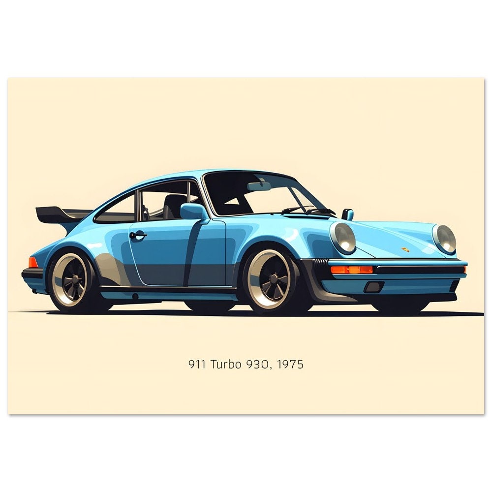 Blue Porsche 911 Turbo Car Posters Illustration Prints Wall Art for ...