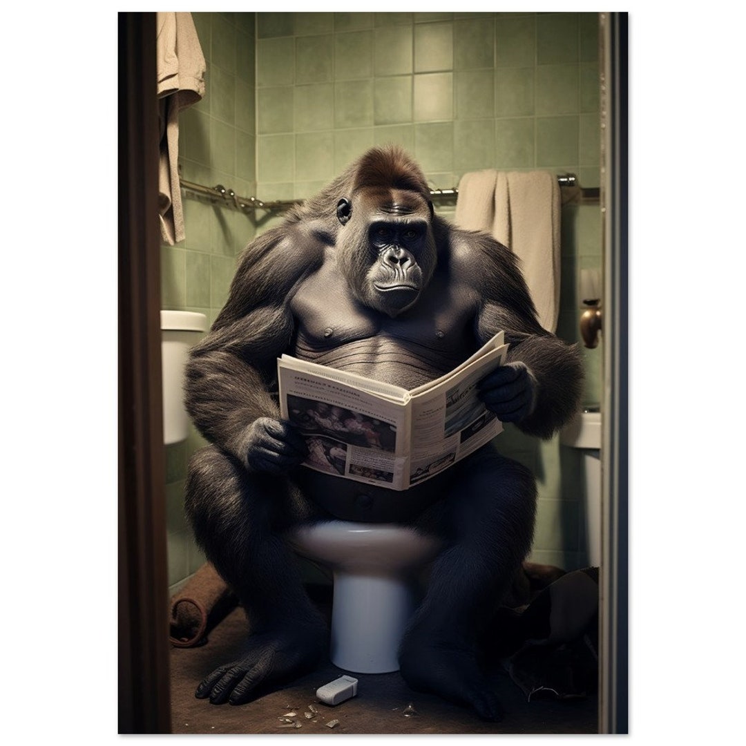 Gorilla - Bathroom Wall Art - Monkey on Toilet - Etsy