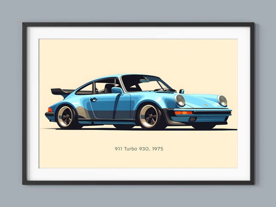 Blue Porsche 911 Turbo Car Posters Illustration Prints Wall Art for ...