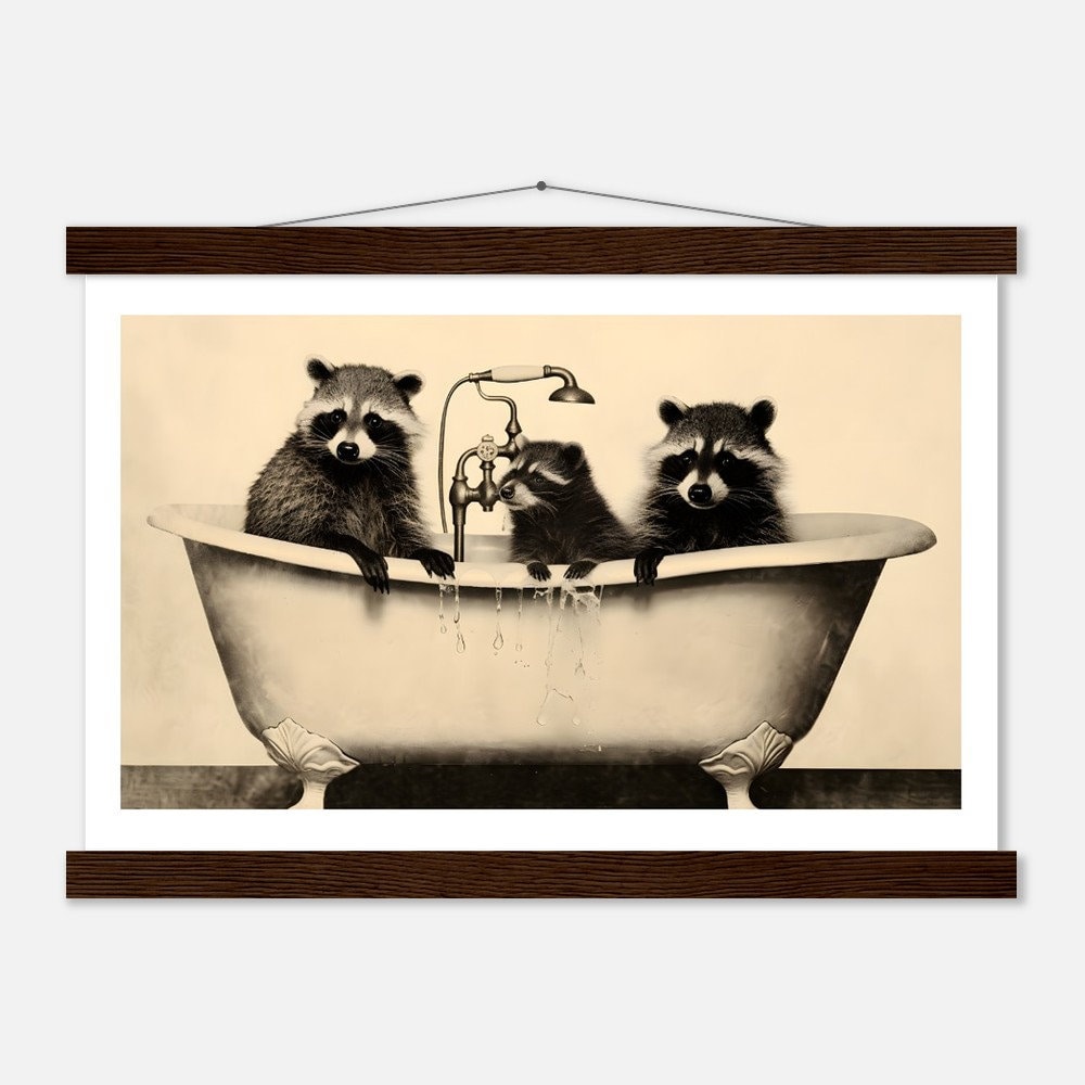 Raccoon Poster Funny Animal Wall Art for Bathroom Decor Bathtub Wall ...