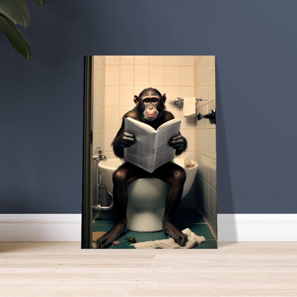 Monkey on Toilet Poster WC Art Print Animal Poster Wall Art - Etsy