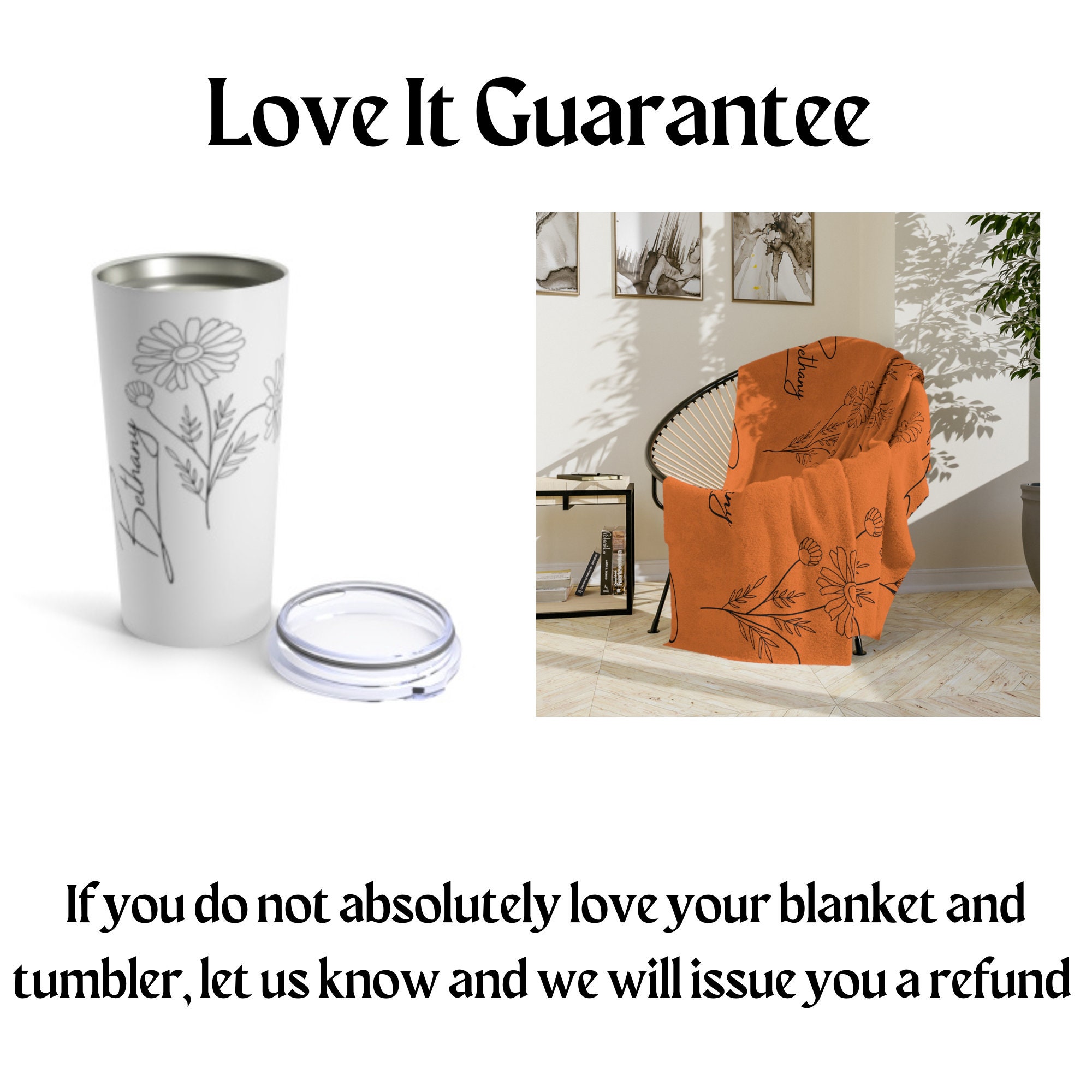 Personalized Birth Flower Blanket and Tumbler With Name, Matching ...