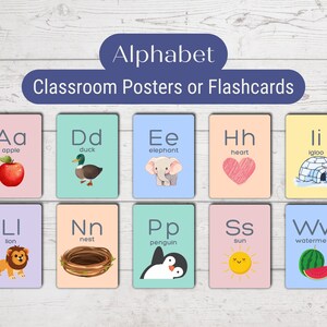 Alphabet Posters, Pastel ABC, Educational Wall Decor, Rainbow Printable ...