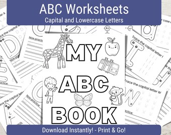 Alphabet Worksheets Printable Tracing Coloring Homeschool Teacher Kids ...