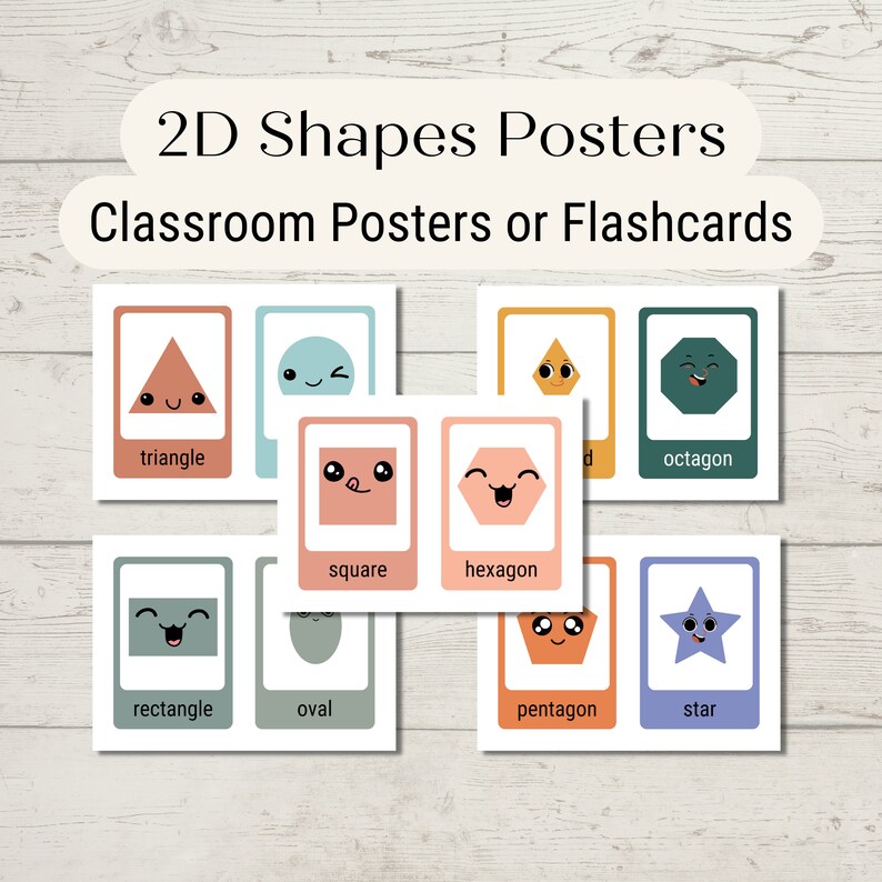 Boho 2D Shapes Poster, Educational Wall Decor, Neutral Printable Shapes ...