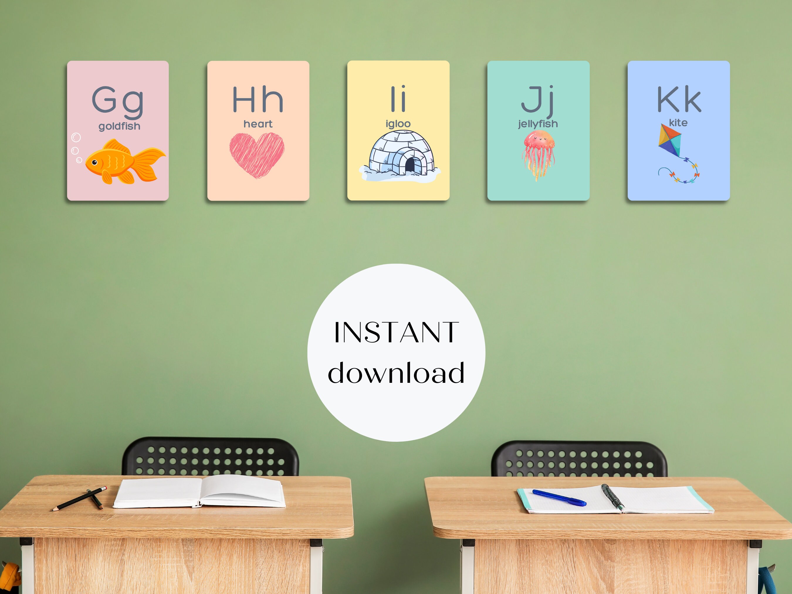 Alphabet Posters, Pastel ABC, Educational Wall Decor, Rainbow Printable ...