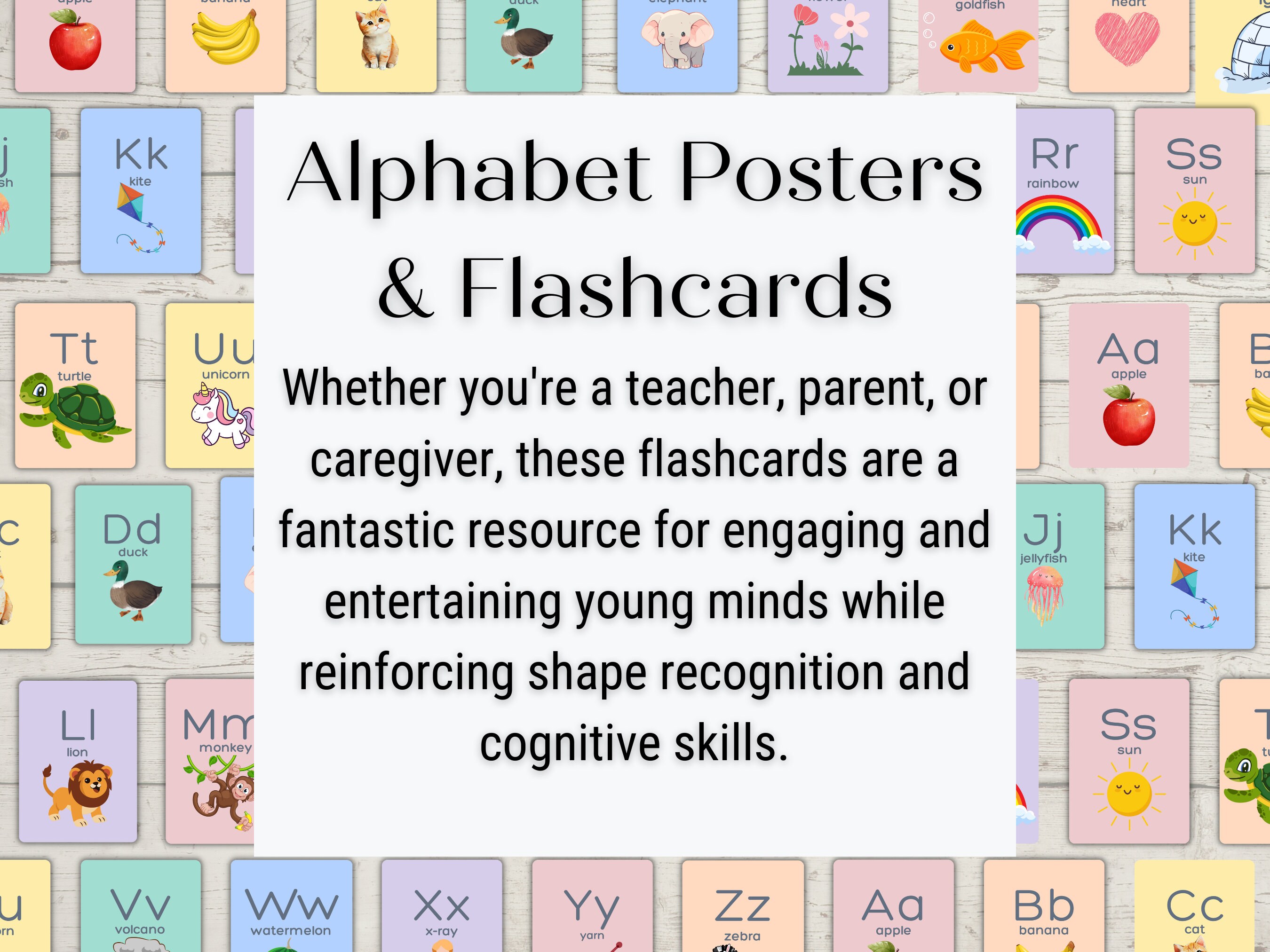 Alphabet Posters, Pastel ABC, Educational Wall Decor, Rainbow Printable ...