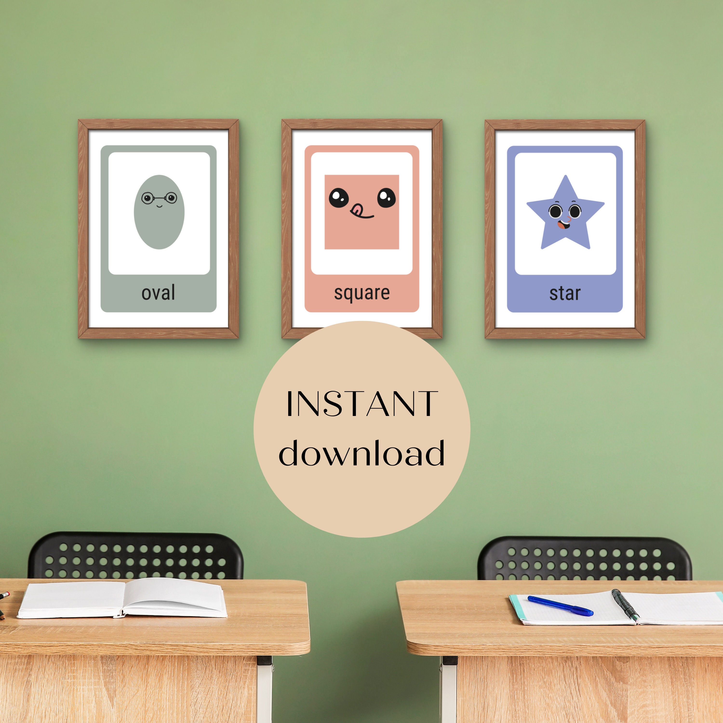 Boho 2D Shapes Poster, Educational Wall Decor, Neutral Printable Shapes ...