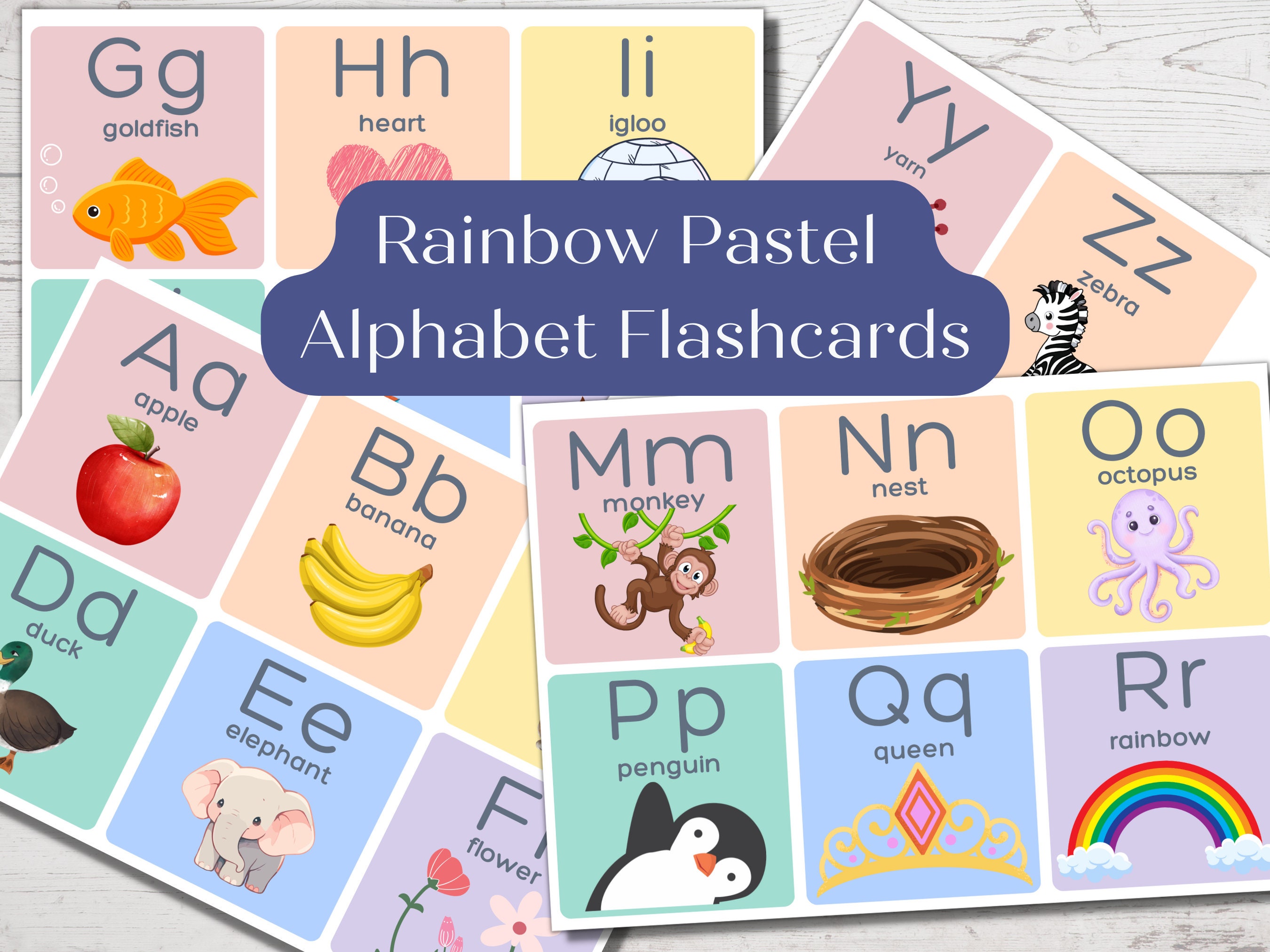 Alphabet Posters, Pastel ABC, Educational Wall Decor, Rainbow Printable ...