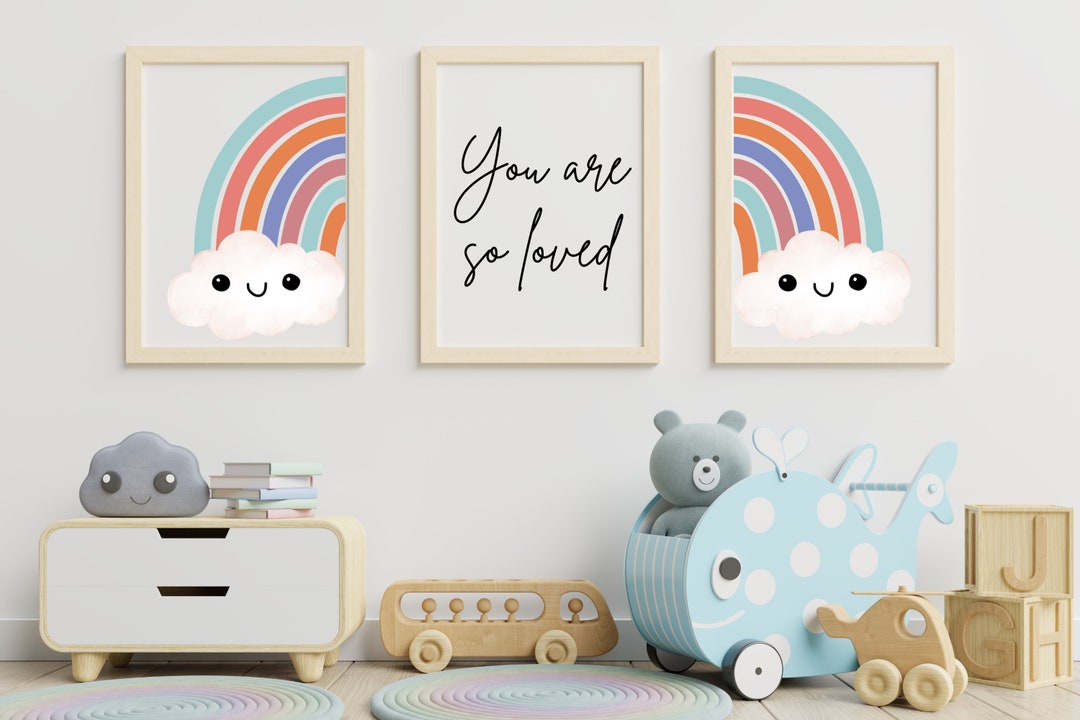 Kids Rainbow Poster Bundle, Girls Room Print, You Are Loved Nursery ...