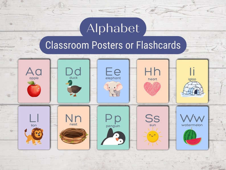 Alphabet Posters, Pastel ABC, Educational Wall Decor, Rainbow Printable ...