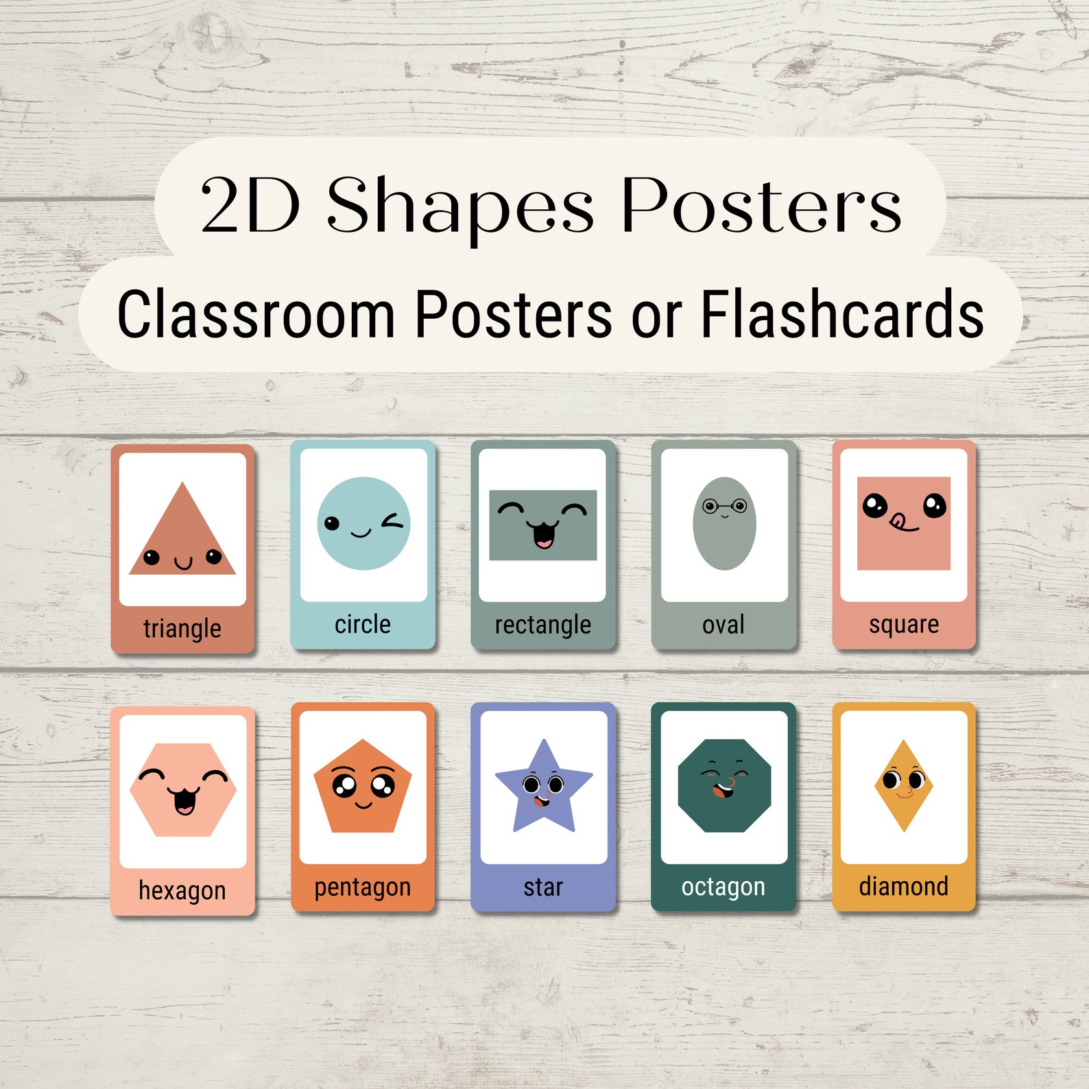 Boho 2D Shapes Poster, Educational Wall Decor, Neutral Printable Shapes ...
