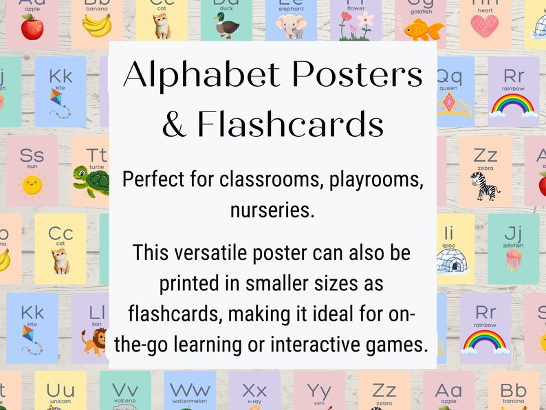 Alphabet Posters, Pastel ABC, Educational Wall Decor, Rainbow Printable ...