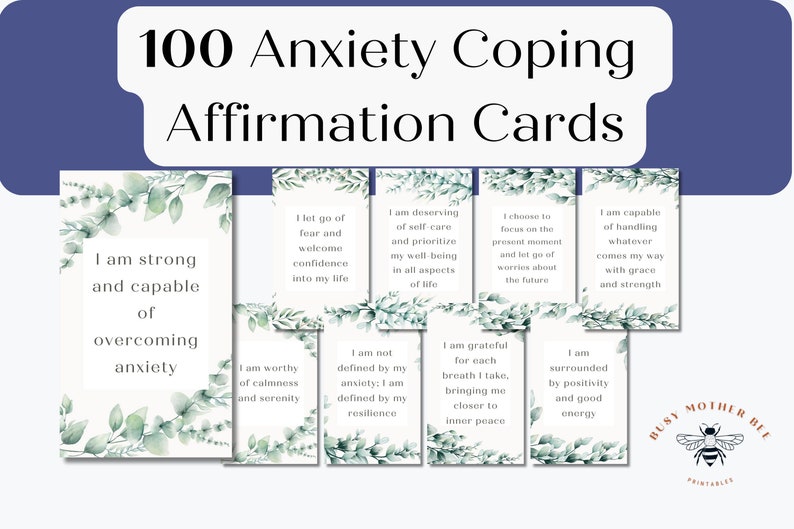 Positive Affirmation Card Pack, 100 Anxiety Coping Affirmations ...
