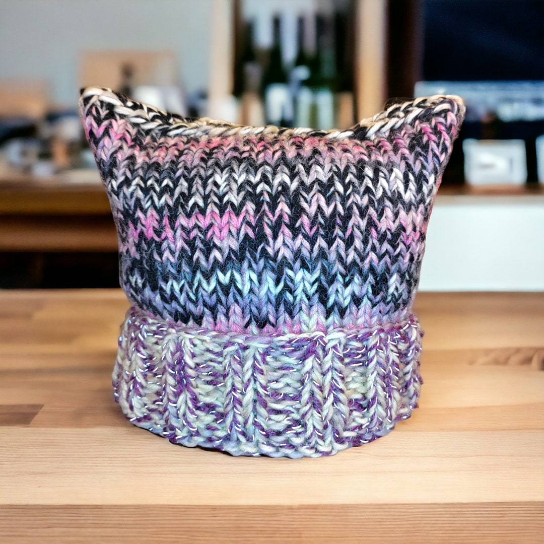 Handknitted Cat Ear Winter Beanie Hat Warm Wool Knit Cute Cat Hat ...