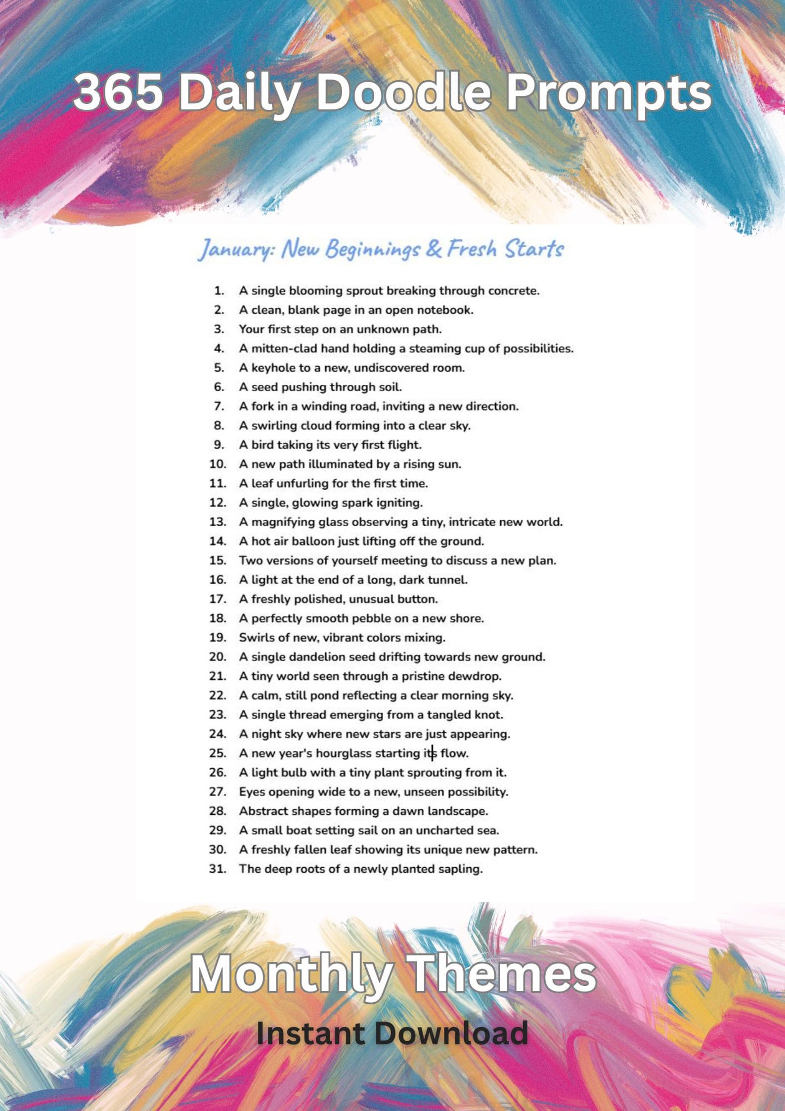 365 Daily Doodle Prompts | Instant Download PDF | Creative Art ...