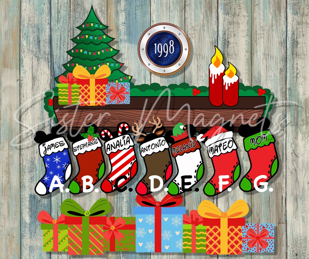 Custom Cruise, DCL Very Merrytime Christmas Stocking Fireplace Mantle ...