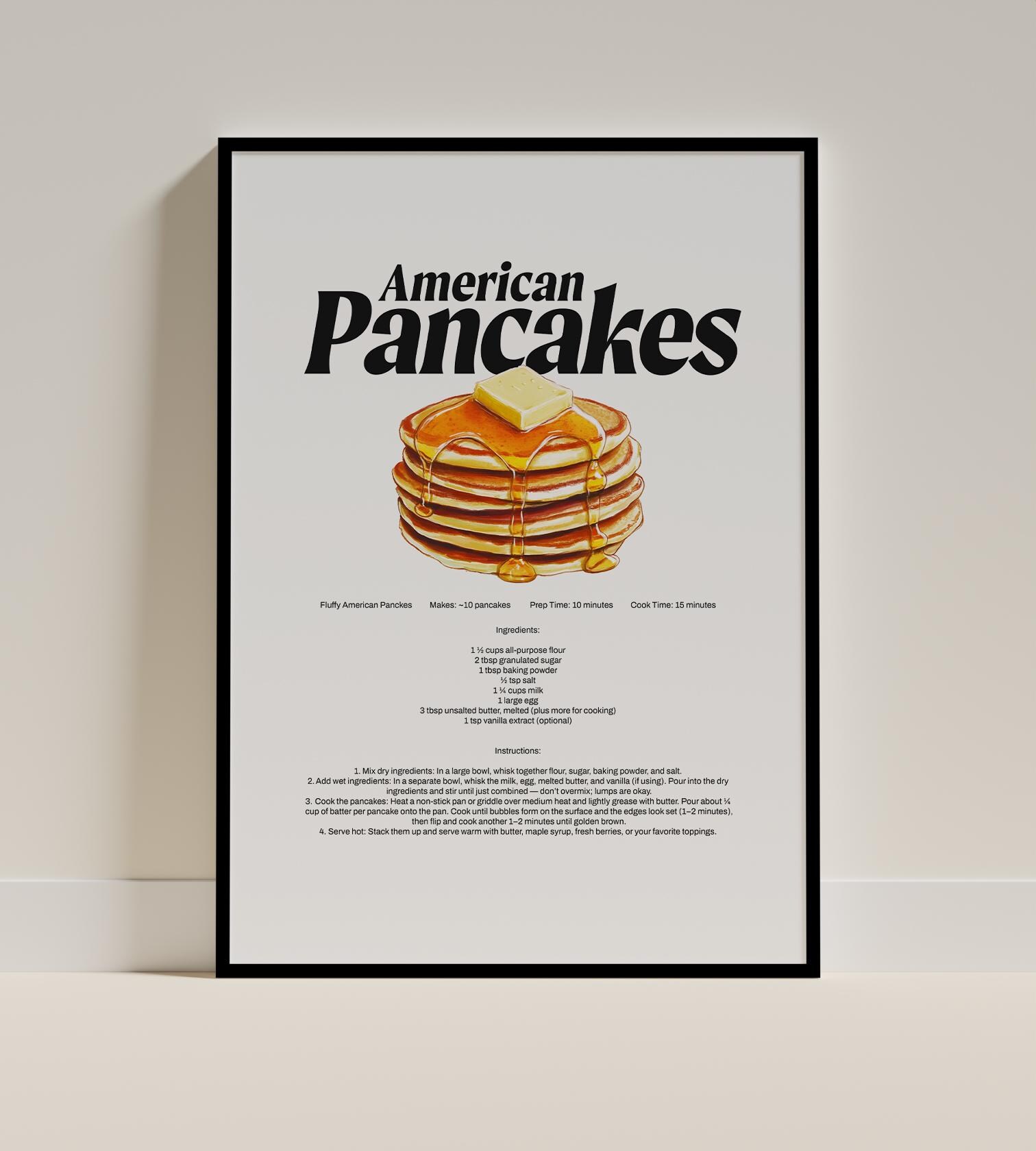Pancake Recipe Poster, Kitchen Print, Baker Gifts, Kitchen Decor ...