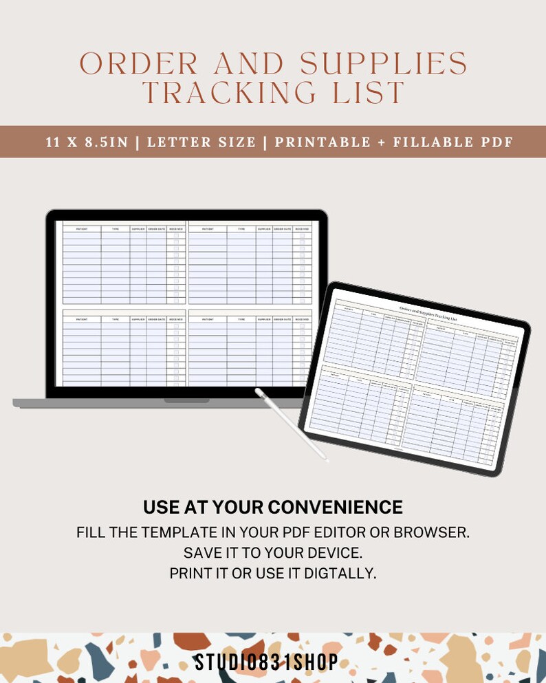 Patient Order and Supplies Tracking List, Therapy Notes, Supplies ...