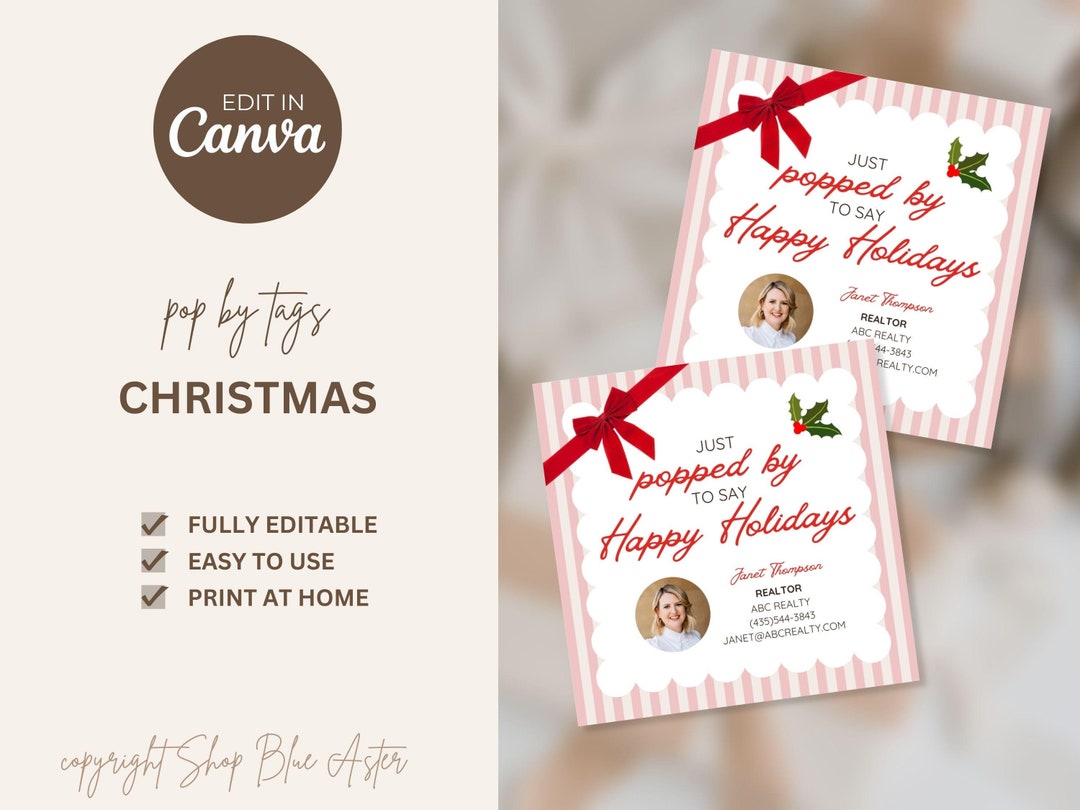 Popping by to Wish You Happy Holidays, Cute Girly Pop by Gift Tag ...