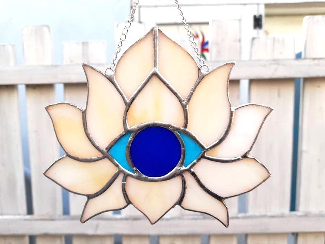 Lotus Evil Eye Stained Glass Suncatcher, Yoga Lovers Gift, Greek Mati ...