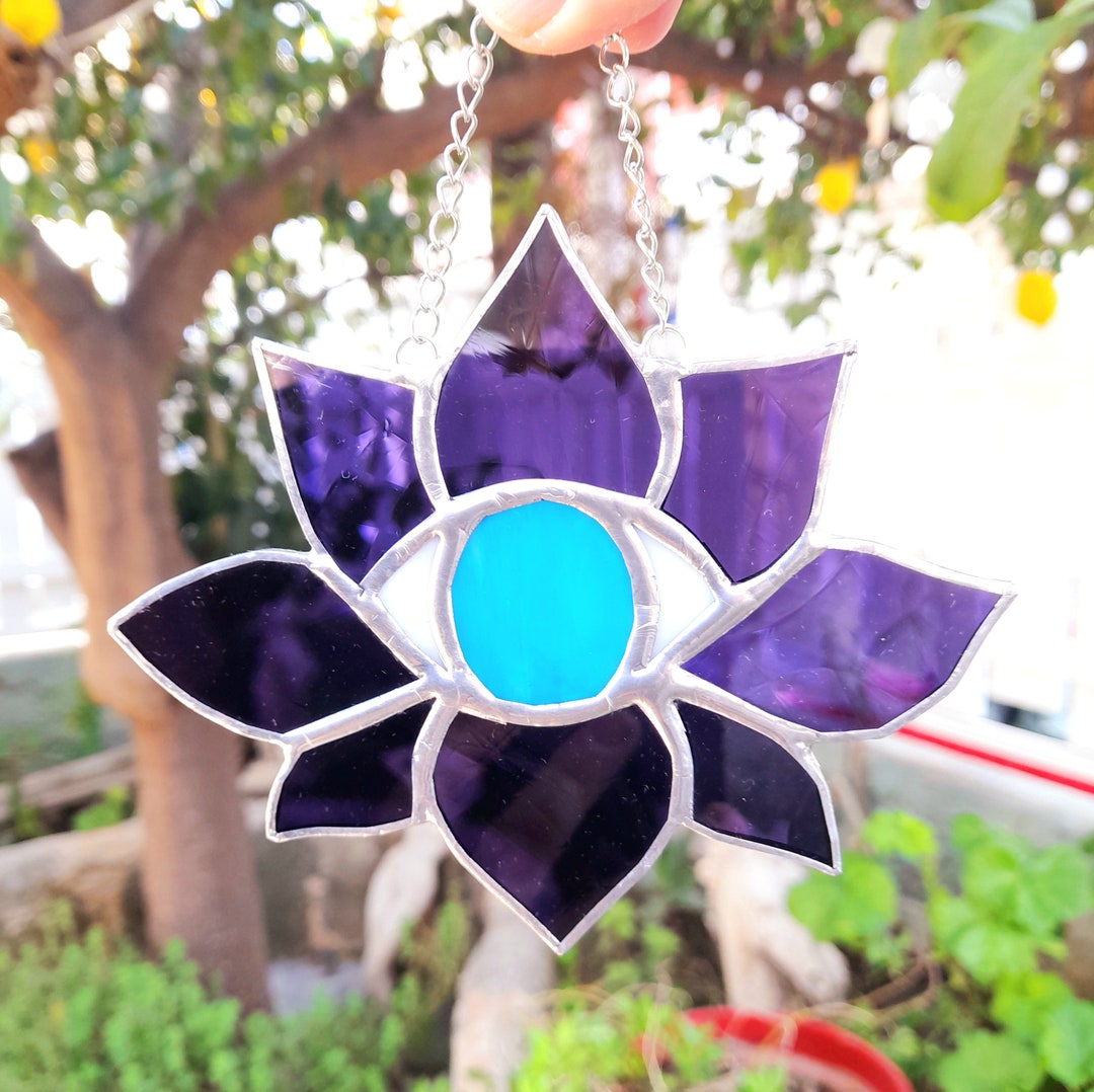 Lotus Evil Eye Stained Glass Suncatcher, Yoga Lovers Gift, Greek Mati ...