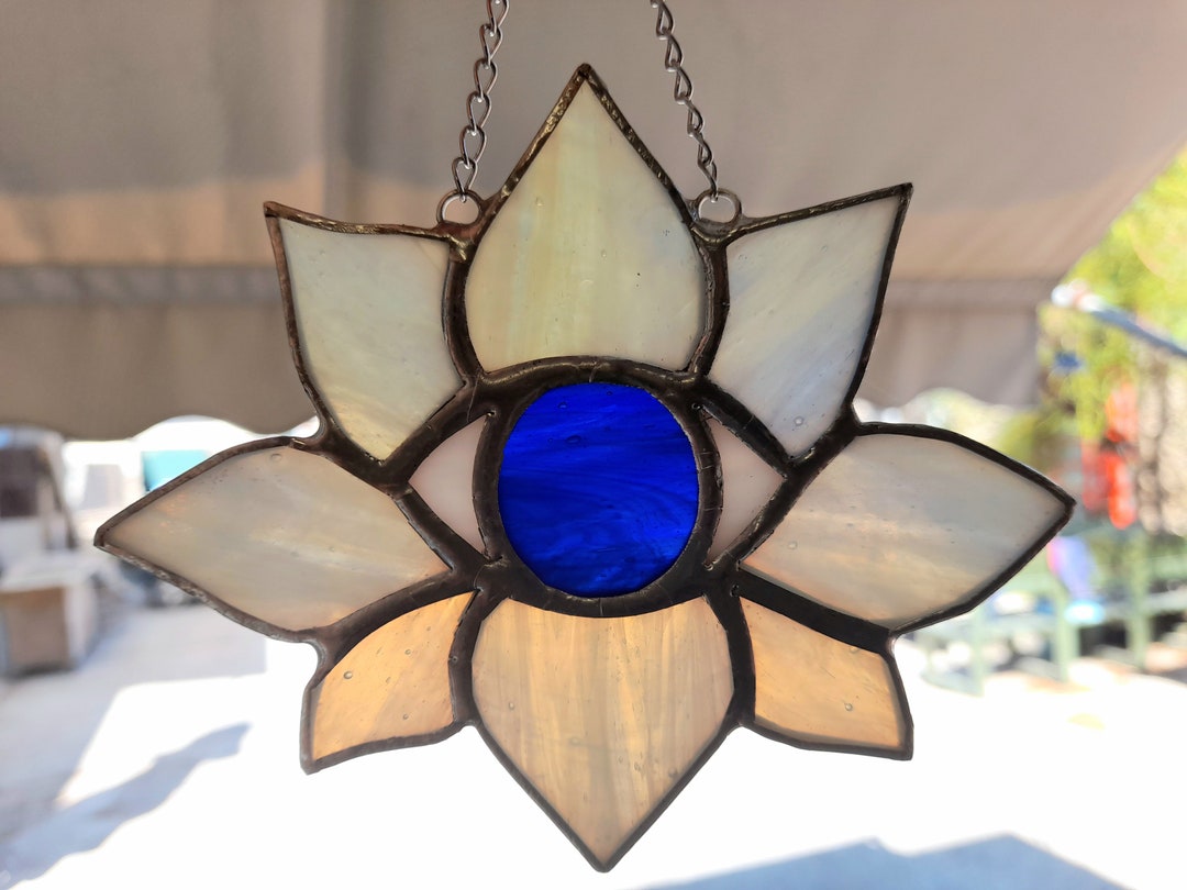 Lotus Evil Eye Stained Glass Suncatcher, Yoga Lovers Gift, Greek Mati ...