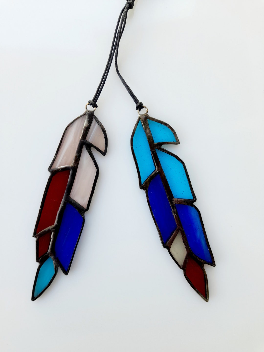 Set of Two Stained Glass Feathers, Stained Glass Feather Pairs, Stained ...