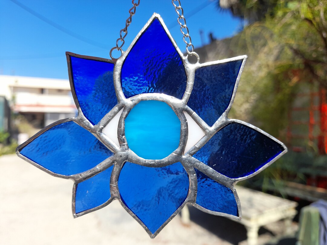 Lotus Evil Eye Stained Glass Suncatcher, Yoga Lovers Gift, Greek Mati ...