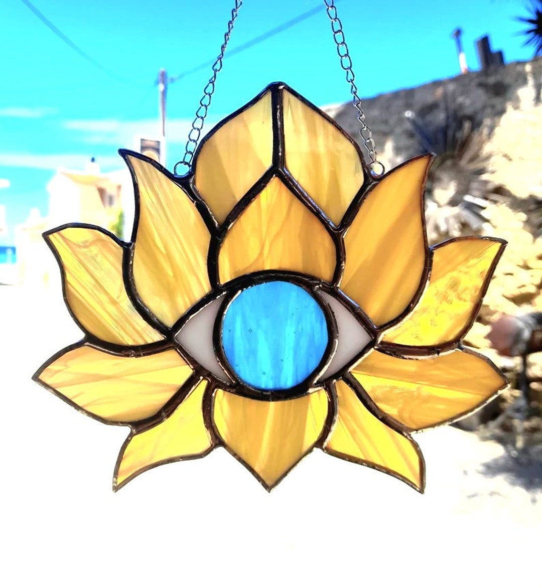 Lotus Evil Eye Stained Glass Suncatcher Yoga Lovers Gift - Etsy