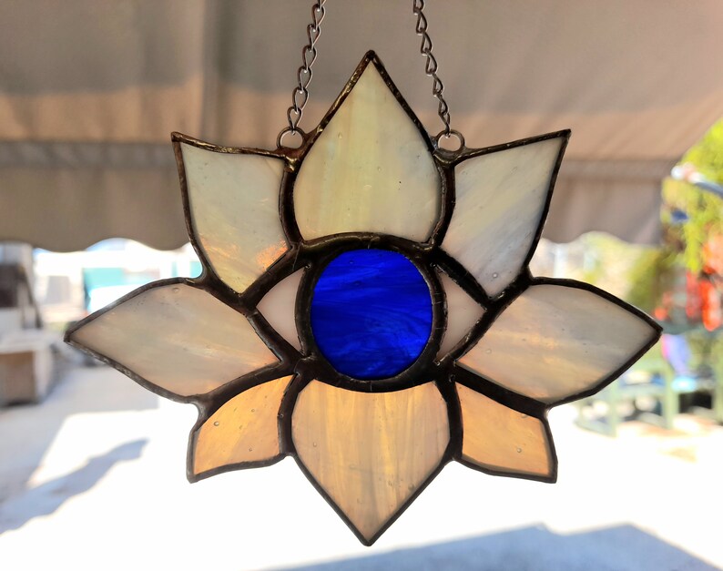 Lotus Evil Eye Stained Glass Suncatcher, Yoga Lovers Gift, Greek Mati ...
