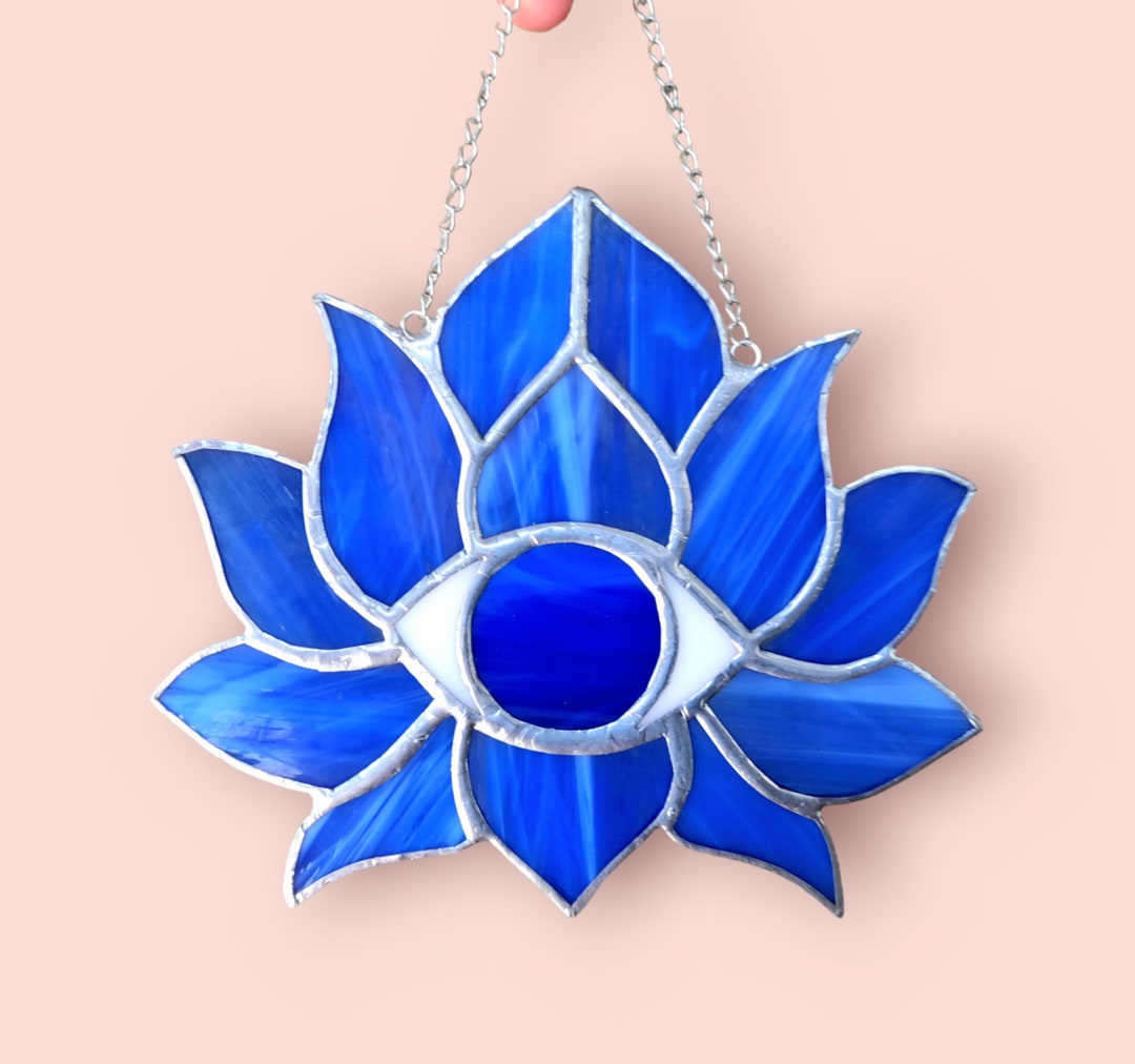 Lotus Evil Eye Stained Glass Suncatcher, Yoga Lovers Gift, Greek Mati ...