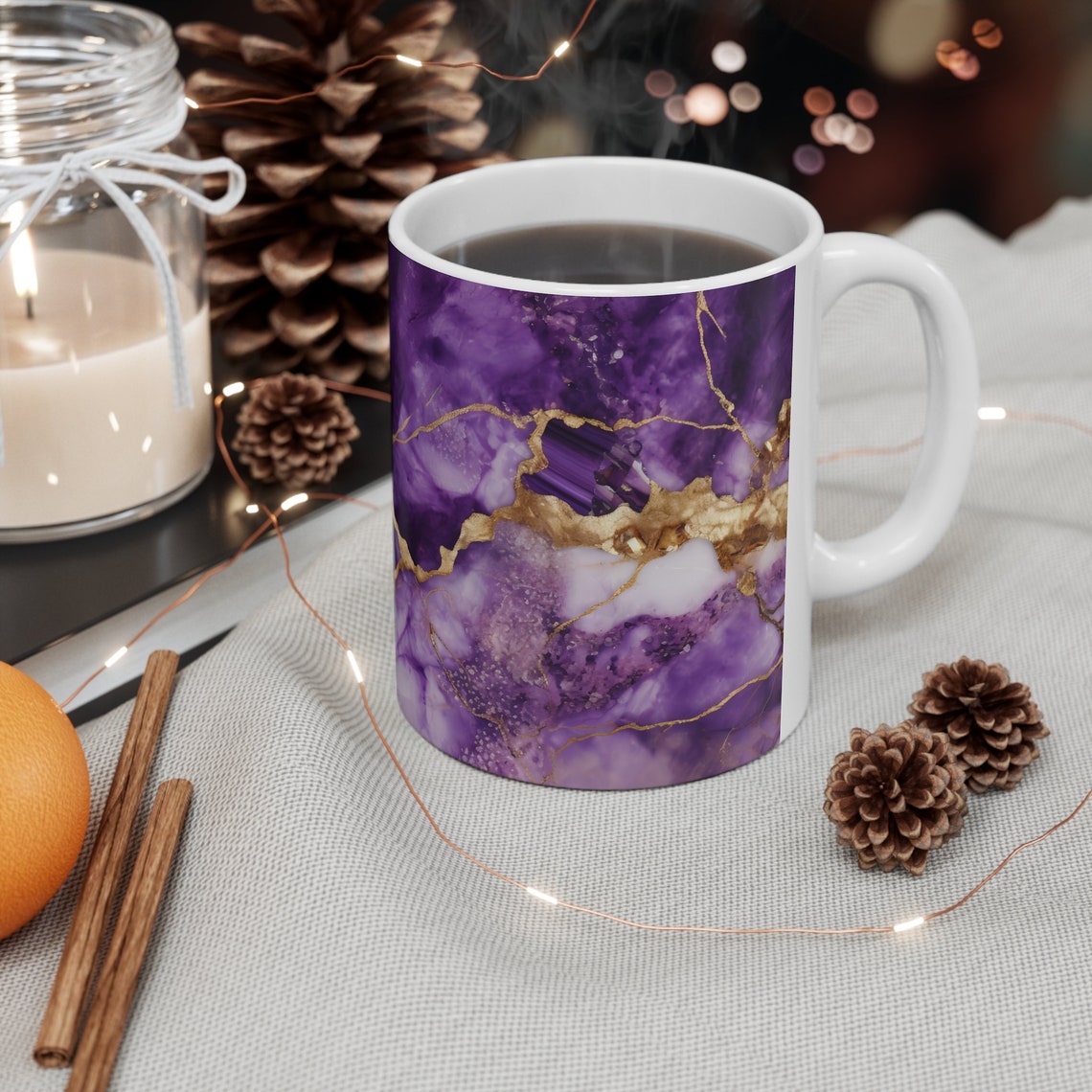 Purple Mug, Marble Mug, Purple and Gold Marble Mug, Purple and Gold ...